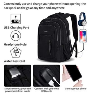 Veballensty Business Laptop Backpack, 15.6 Inch Travel Anti-Theft Water Resistant College School Backpack with USB Chargering/Headphone Port for Men Women Casual Hiking Travel Daypack(Black)