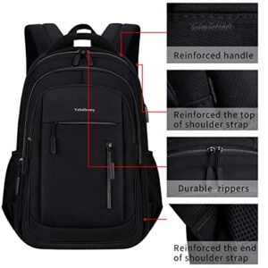 Veballensty Business Laptop Backpack, 15.6 Inch Travel Anti-Theft Water Resistant College School Backpack with USB Chargering/Headphone Port for Men Women Casual Hiking Travel Daypack(Black)