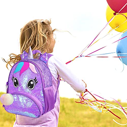 Toddler Backpack for Girls, 12" Unicorn Sequin Kids Bookbag, Cute Animal Preschool Kindergarten Schoolbag