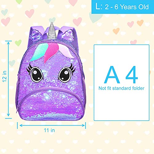 Toddler Backpack for Girls, 12" Unicorn Sequin Kids Bookbag, Cute Animal Preschool Kindergarten Schoolbag