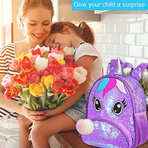 Toddler Backpack for Girls, 12" Unicorn Sequin Kids Bookbag, Cute Animal Preschool Kindergarten Schoolbag