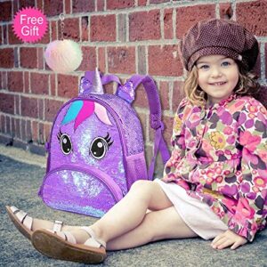 Toddler Backpack for Girls, 12" Unicorn Sequin Kids Bookbag, Cute Animal Preschool Kindergarten Schoolbag