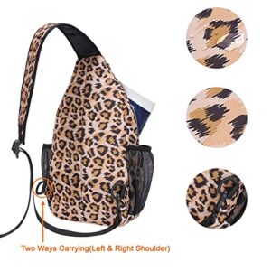 MOSISO Sling Backpack,Travel Hiking Daypack Leopard Print Rope Crossbody Bag, Brown, Medium