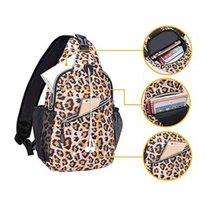 MOSISO Sling Backpack,Travel Hiking Daypack Leopard Print Rope Crossbody Bag, Brown, Medium