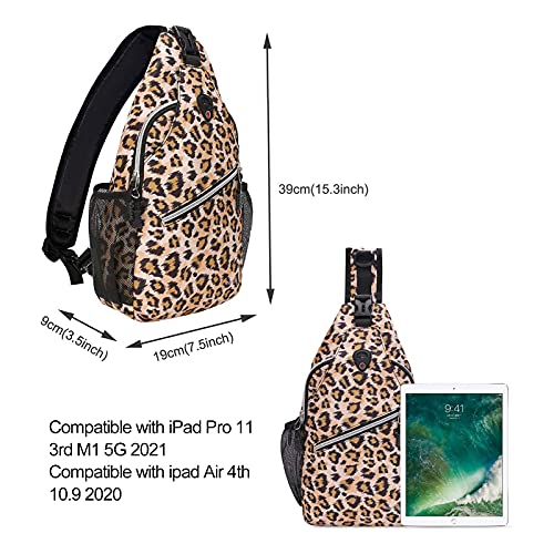 MOSISO Sling Backpack,Travel Hiking Daypack Leopard Print Rope Crossbody Bag, Brown, Medium