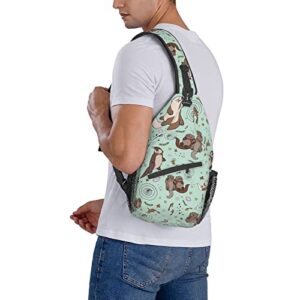 Sea Otters Green Sling Bag Crossbody Backpack Hiking Travel Daypack Chest Bag Shoulder Bag For Women Men