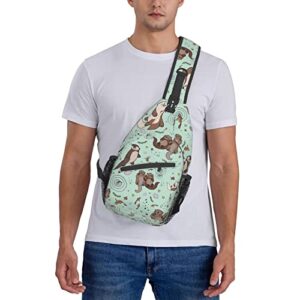 Sea Otters Green Sling Bag Crossbody Backpack Hiking Travel Daypack Chest Bag Shoulder Bag For Women Men