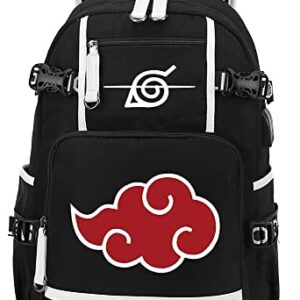 JOPLY Akatsuki Backpack Itachi Uchiha Printed Daypack High School Bag with USB Charging Cosplay (Black, 1)