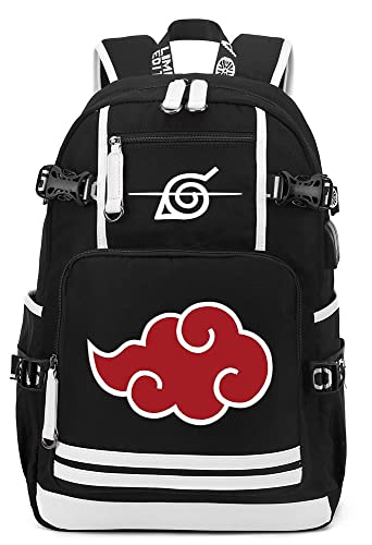 JOPLY Akatsuki Backpack Itachi Uchiha Printed Daypack High School Bag with USB Charging Cosplay (Black, 1)