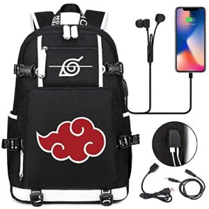 JOPLY Akatsuki Backpack Itachi Uchiha Printed Daypack High School Bag with USB Charging Cosplay (Black, 1)