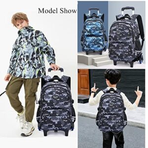 Animal Prints Elemetary Rolling Backpack,Kids Wheeled School Book Bag,Casual Trolley Daypack for Boys, Black, 6 Wheels