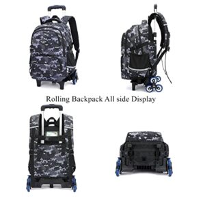 Animal Prints Elemetary Rolling Backpack,Kids Wheeled School Book Bag,Casual Trolley Daypack for Boys, Black, 6 Wheels