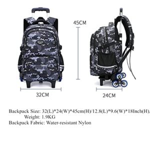 Animal Prints Elemetary Rolling Backpack,Kids Wheeled School Book Bag,Casual Trolley Daypack for Boys, Black, 6 Wheels