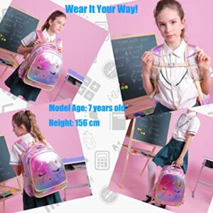 Dorlubel School Backpack for Girls, Kids Backpack Children’s School Bag Cat face Diamond Glitter BookBags for Elementary (Pink Blue Cat)