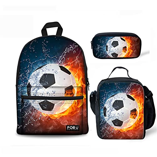 FOR U DESIGNS Teens Backpack Set 3 Piece Soccer Canvas Boys School Bags,Lunch Bags,Pencil Box 3 in 1