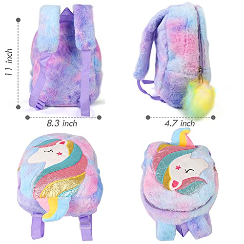 Plush Unicorn Backpack,Mini Unicorn Backpack for Girls, Soft Lightweight Travel Bags for Girls,Purple