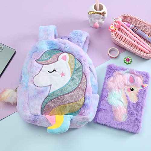 Plush Unicorn Backpack,Mini Unicorn Backpack for Girls, Soft Lightweight Travel Bags for Girls,Purple