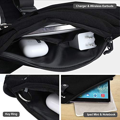 Men Small Sling Shoulder Crossbody Bag, Lightweight Anti-theft One Strap Casual Chest Bag Slim Backpack for Outdoor Walking Trip Hiking Biking Fits Up to 7.9 inch iPad Mini (Black)