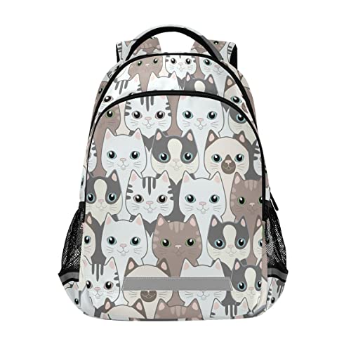 SLHKPNS Cute Cat School Backpack Adorable Kitten Pattern Laptop Lightweight Bookbags Casual Daypack for Students Teens Girls Boys, 11.6 X 6.9 X 16.7inch