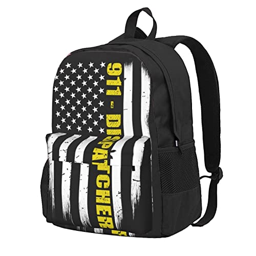 Meyodon Backpack Purse Unisex 911 Dispatcher Gift Thin Gold Line Flag Laptop Notebook Tablet Bag Black