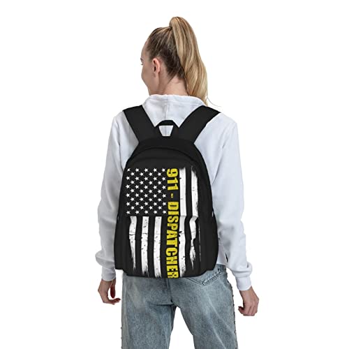 Meyodon Backpack Purse Unisex 911 Dispatcher Gift Thin Gold Line Flag Laptop Notebook Tablet Bag Black