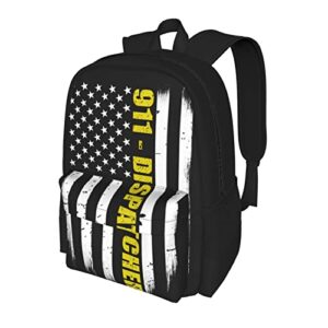 Meyodon Backpack Purse Unisex 911 Dispatcher Gift Thin Gold Line Flag Laptop Notebook Tablet Bag Black