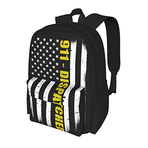 Meyodon Backpack Purse Unisex 911 Dispatcher Gift Thin Gold Line Flag Laptop Notebook Tablet Bag Black