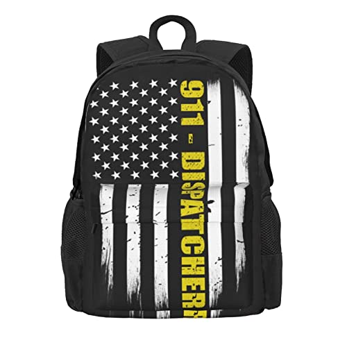 Meyodon Backpack Purse Unisex 911 Dispatcher Gift Thin Gold Line Flag Laptop Notebook Tablet Bag Black