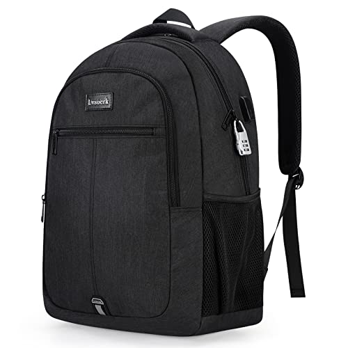 Lvsocrk Anti Theft Backpack, Laptop Backpack for Men Women, 50L Large Travel Backpack with USB Charging Port, College School Backpack for 17 Inch Laptop (Black)