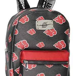 Naruto Akatsuki Sasuke Red Cloud Anti Leaf Faux Saffiano Leather Mini Backpack Bag