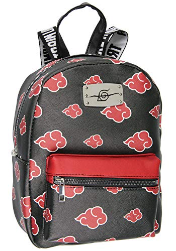 Naruto Akatsuki Sasuke Red Cloud Anti Leaf Faux Saffiano Leather Mini Backpack Bag