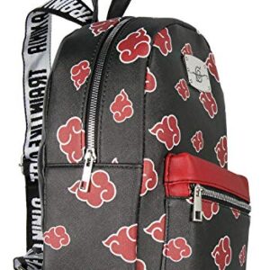 Naruto Akatsuki Sasuke Red Cloud Anti Leaf Faux Saffiano Leather Mini Backpack Bag