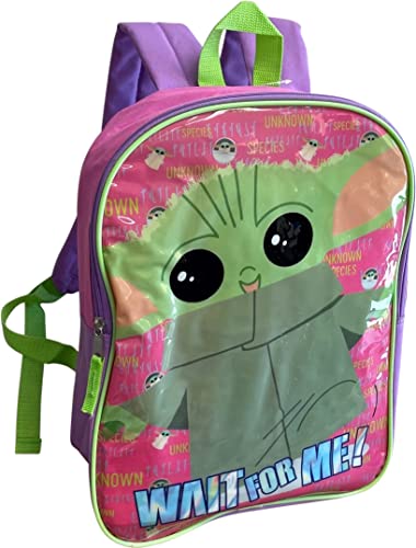 Star Wars The Mandalorian Baby Yoda 15" School Backpack (Pink-Purple-Green)