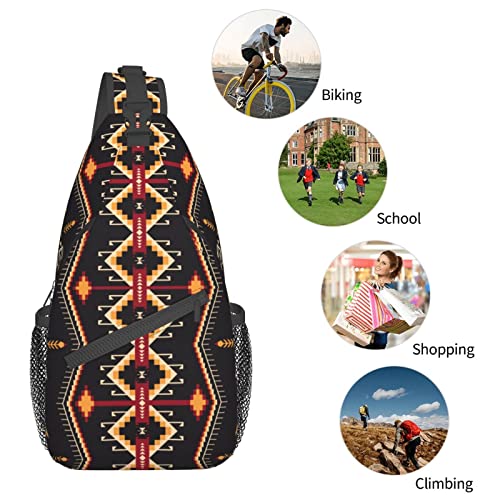 MANQINF Native American Indian Sling Backpack, Crossbody Sling Bag Hiking Travel Daypack Chest Bag for Men Women