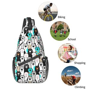 Cute Cat Claw And Dogs Paw Print Sling Bag Sling Bag Chest Bag Animal Hands Crossbody Bags For Mens Womens