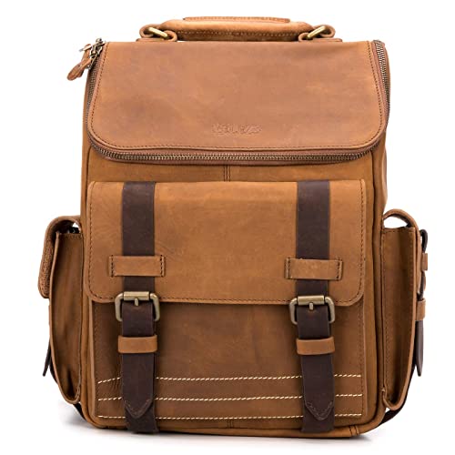 VELEZ Leather Backpack for Women - 13 Inch Laptop Bag - Designer Bookbag - Small Casual Daypack Brown