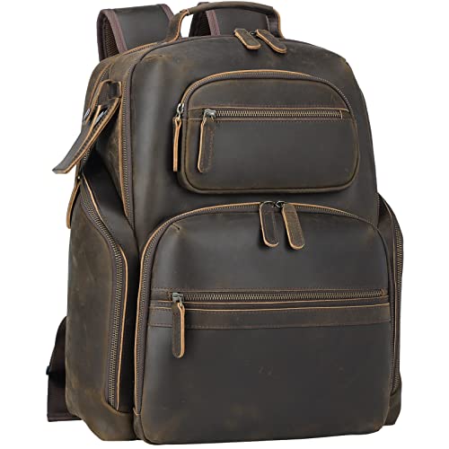 TIDING Full Grain Leather 15.6 Inch Laptop Backpack For Men Large Capacity Business Travel Overnight Shoulder Daypacks