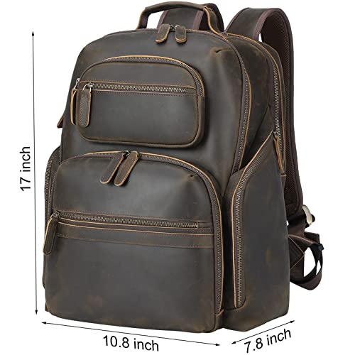 TIDING Full Grain Leather 15.6 Inch Laptop Backpack For Men Large Capacity Business Travel Overnight Shoulder Daypacks