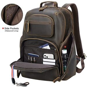 TIDING Full Grain Leather 15.6 Inch Laptop Backpack For Men Large Capacity Business Travel Overnight Shoulder Daypacks