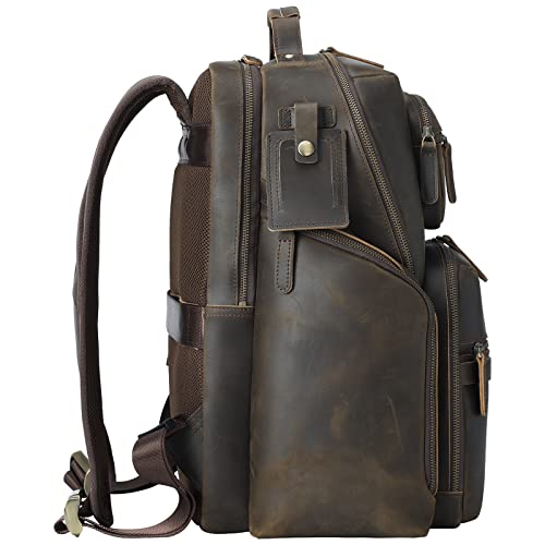 TIDING Full Grain Leather 15.6 Inch Laptop Backpack For Men Large Capacity Business Travel Overnight Shoulder Daypacks