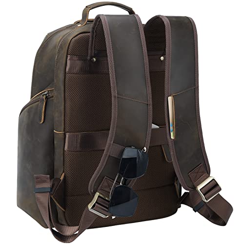 TIDING Full Grain Leather 15.6 Inch Laptop Backpack For Men Large Capacity Business Travel Overnight Shoulder Daypacks