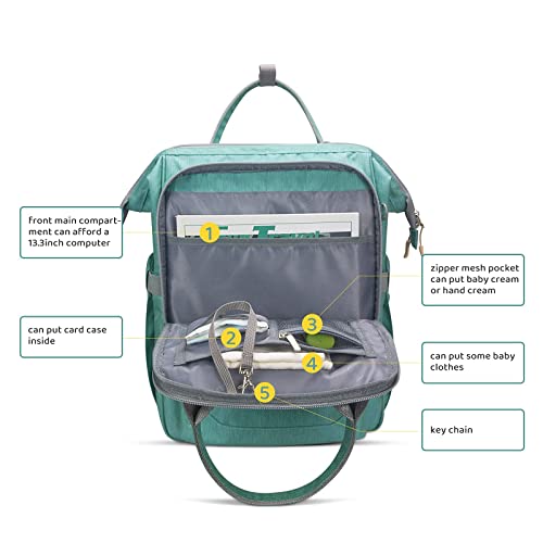 PHEBEN Diaper Bag Backpack Large Capacity Travel Back Pack Multifunction Waterproof Maternity Baby Changing Bags Unisex Stylish Nappy Bag with Stroller Straps & Pacifier Case(Green)