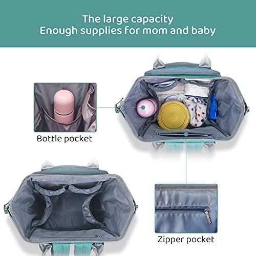 PHEBEN Diaper Bag Backpack Large Capacity Travel Back Pack Multifunction Waterproof Maternity Baby Changing Bags Unisex Stylish Nappy Bag with Stroller Straps & Pacifier Case(Green)