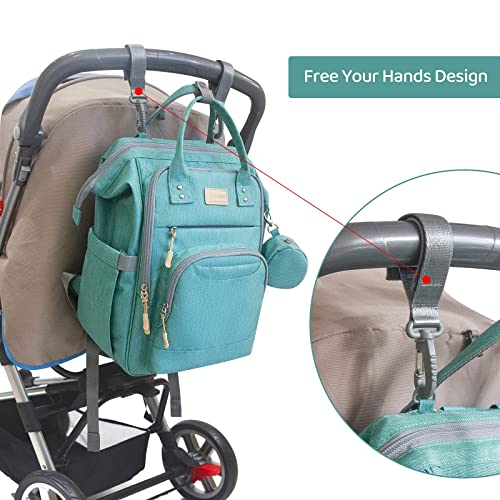 PHEBEN Diaper Bag Backpack Large Capacity Travel Back Pack Multifunction Waterproof Maternity Baby Changing Bags Unisex Stylish Nappy Bag with Stroller Straps & Pacifier Case(Green)