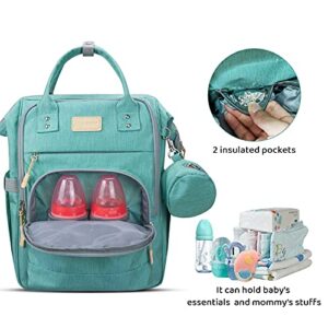 PHEBEN Diaper Bag Backpack Large Capacity Travel Back Pack Multifunction Waterproof Maternity Baby Changing Bags Unisex Stylish Nappy Bag with Stroller Straps & Pacifier Case(Green)