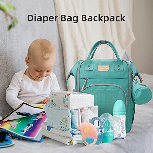 PHEBEN Diaper Bag Backpack Large Capacity Travel Back Pack Multifunction Waterproof Maternity Baby Changing Bags Unisex Stylish Nappy Bag with Stroller Straps & Pacifier Case(Green)