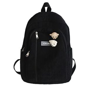 mbvbn corduroy school backpack, casual travel laptop backpack, cute student bookbag for girls women, bear black