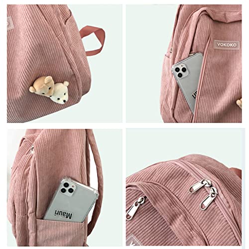 MBVBN Corduroy School Backpack, Casual Travel Laptop Backpack, Cute Student Bookbag for Girls Women, Bear Black