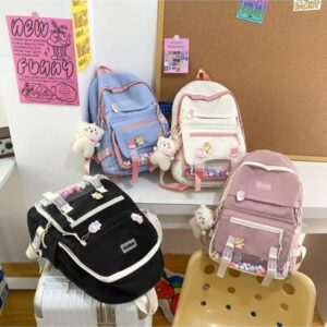 Aoakva Indie Backpack School Japanese Asthetic Backpack INS Travel Bag Large Capacity Kawaii Backpack Prime with Free Plush Bear Pendant (white)