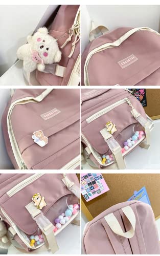 Aoakva Indie Backpack School Japanese Asthetic Backpack INS Travel Bag Large Capacity Kawaii Backpack Prime with Free Plush Bear Pendant (white)